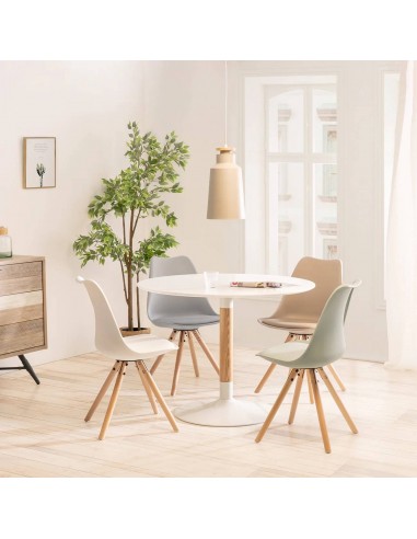 Cadeira de design nórdico KATE assento em imitação de couro, madeira e ...